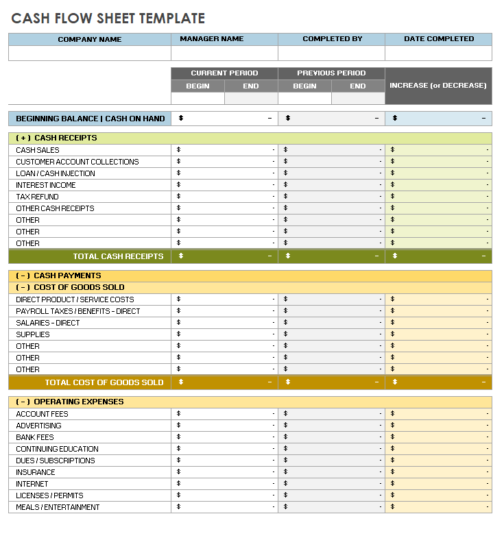 Cash Flow Sheet Template | Free Excel Templates