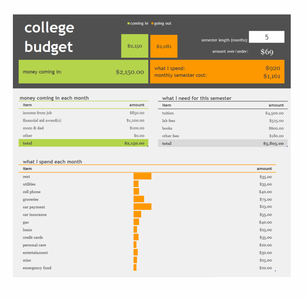 College Budget Sample | Free Excel Templates