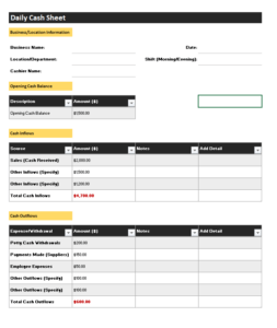 Daily Cash Sheet Format | Free Excel Templates