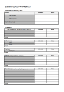 Event Budget Worksheet Template PDF | Free Excel Templates