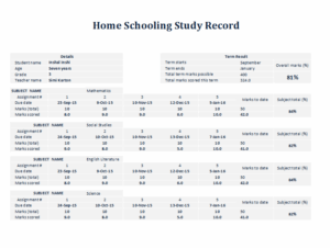 Home Schooling Study Record Template | Free Excel Templates