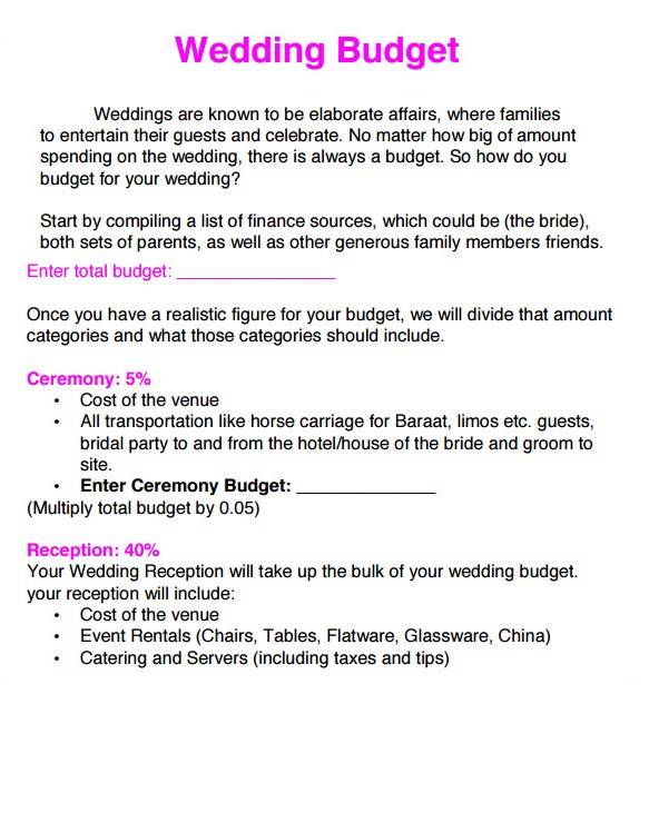 Printable Wedding Budget Template | Free Excel Templates