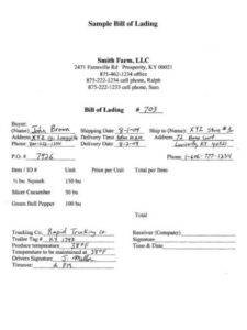 Bill of Lading Example | Free Excel Templates