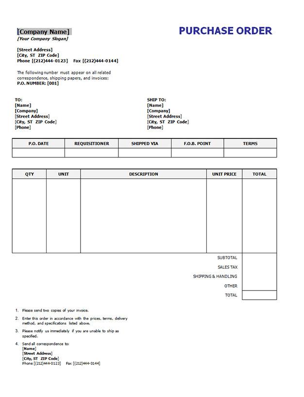 Blank Purchase Order Template | Free Excel Templates