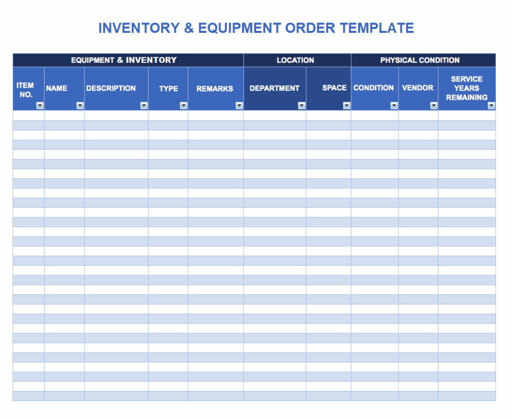 Inventory and Equipment Order Template | Free Excel Templates