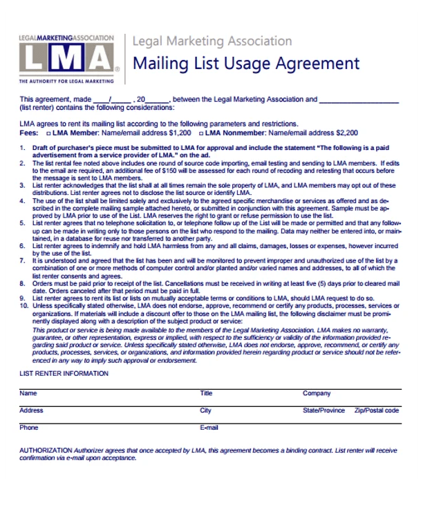Mailing List Agreement Template | Free Excel Templates