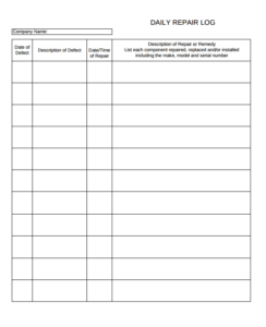 Maintenance And Repair Log Template PDF | Free Excel Templates