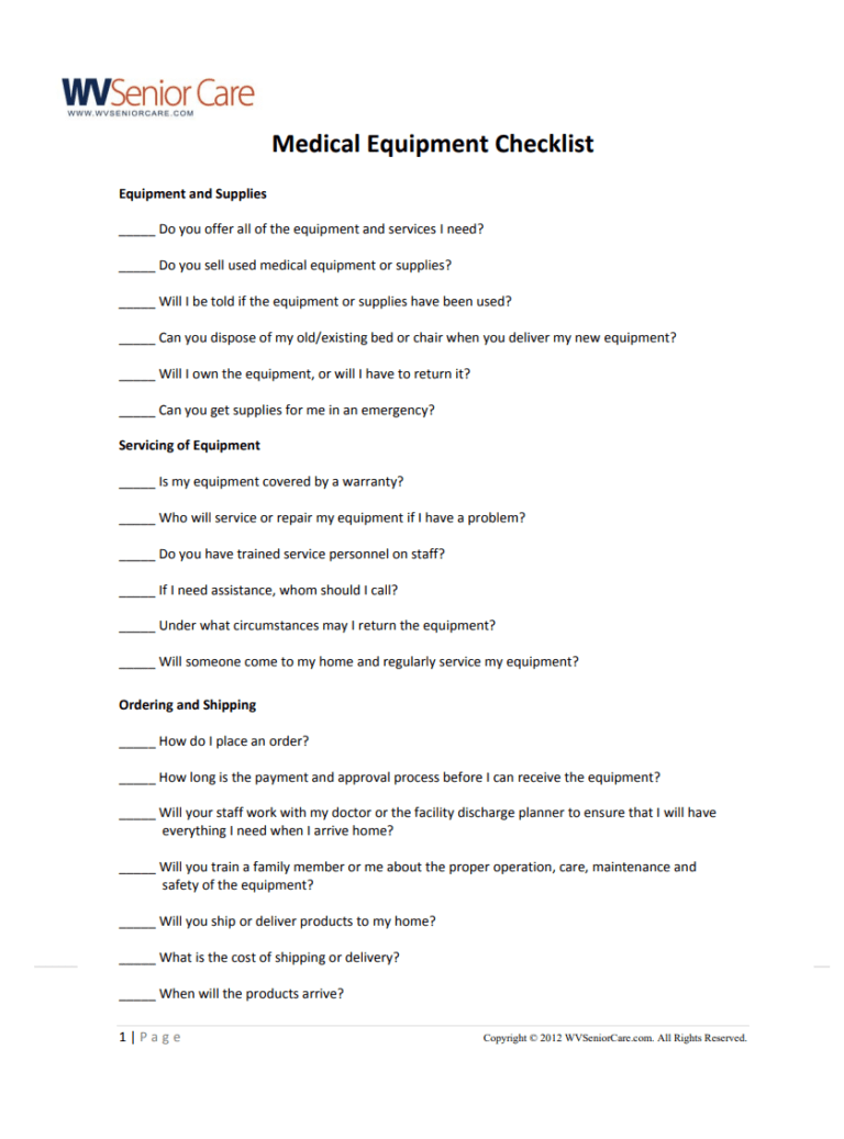 Medical Equipment Maintenance Checklist Template | Free Excel Templates