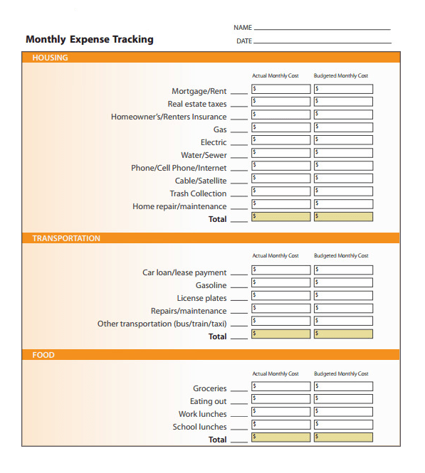 Monthly Cost Tracker Example | Free Excel Templates