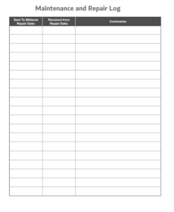 Motor Maintenance And Repair Log Template | Free Excel Templates
