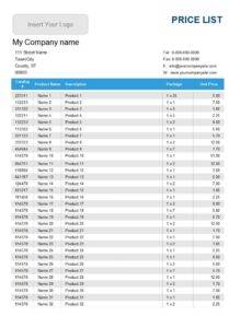 Price Packages List Example | Free Excel Templates