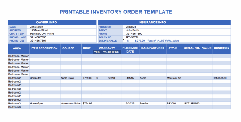 Printable Inventory Order Template | Free Excel Templates
