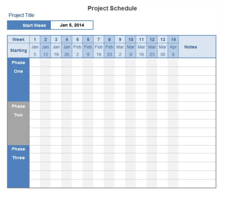 Printable Project Schedule Template | Free Excel Templates