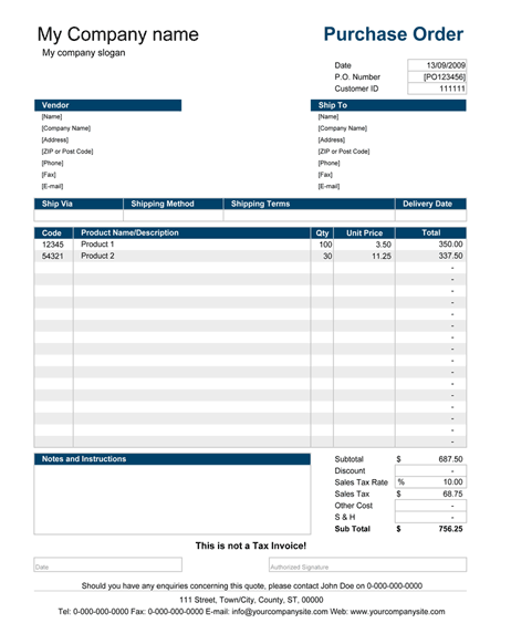 Printable Purchase Order Template | Free Excel Templates
