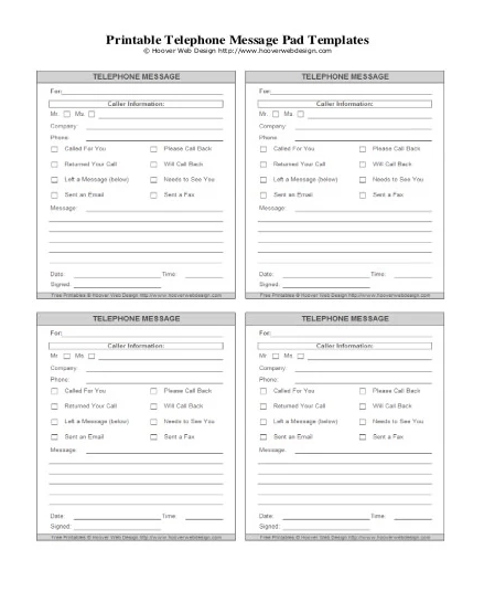 Printable Telephone Message Slip Template | Free Excel Templates