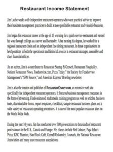 Restaurant Income Statement Template | Free Excel Templates