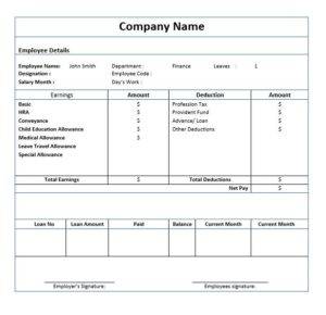 Salary Slip Layout Template | Free Excel Templates