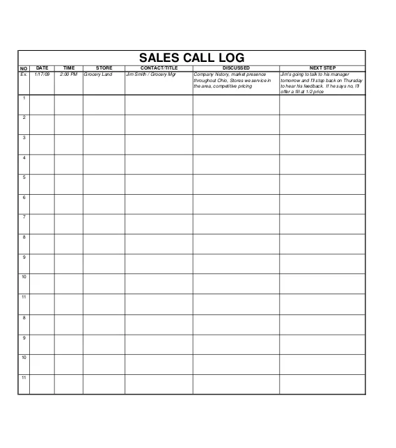 Sales Log Format | Free Excel Templates