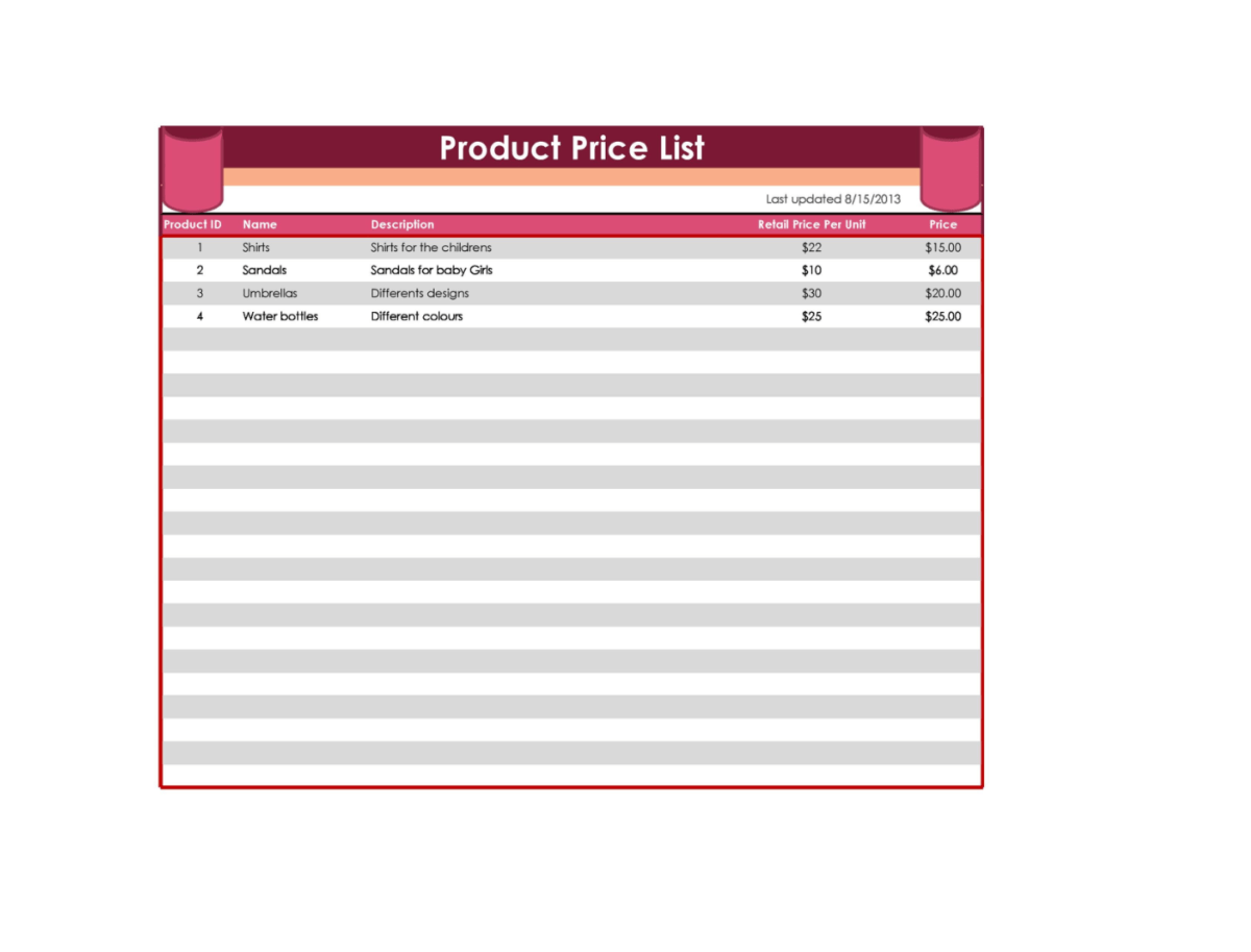 Price List Templates | 27+ Free Printable Docs, Xlsx & PDF Formats ...