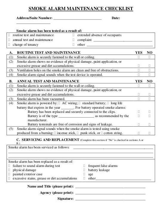 Smoke Alarm Maintenance Checklist Template | Free Excel Templates