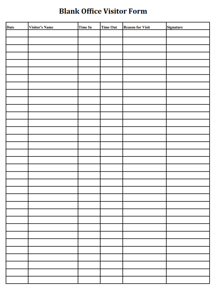 Blank Office Visitor Form Template | Free Excel Templates