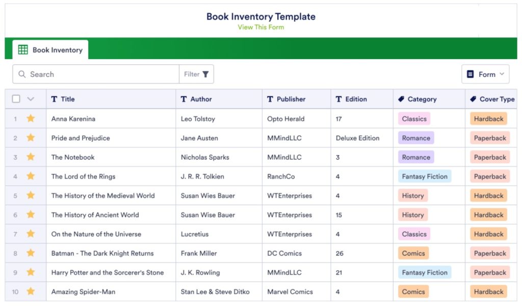 Book Inventory Form | Free Excel Templates
