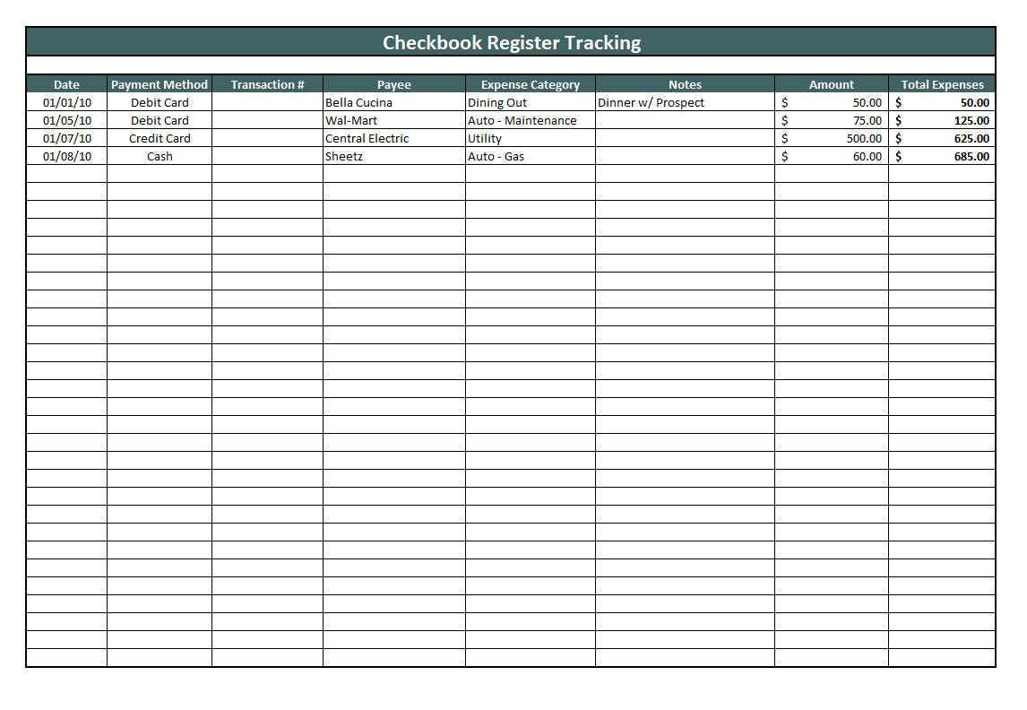 Checkbook Register Tracking Template | Free Excel Templates