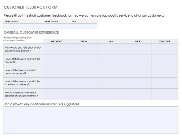 Customer Feedback Form | Free Excel Templates