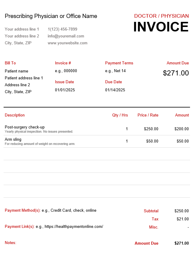 Doctor Invoice Template Word | Free Excel Templates