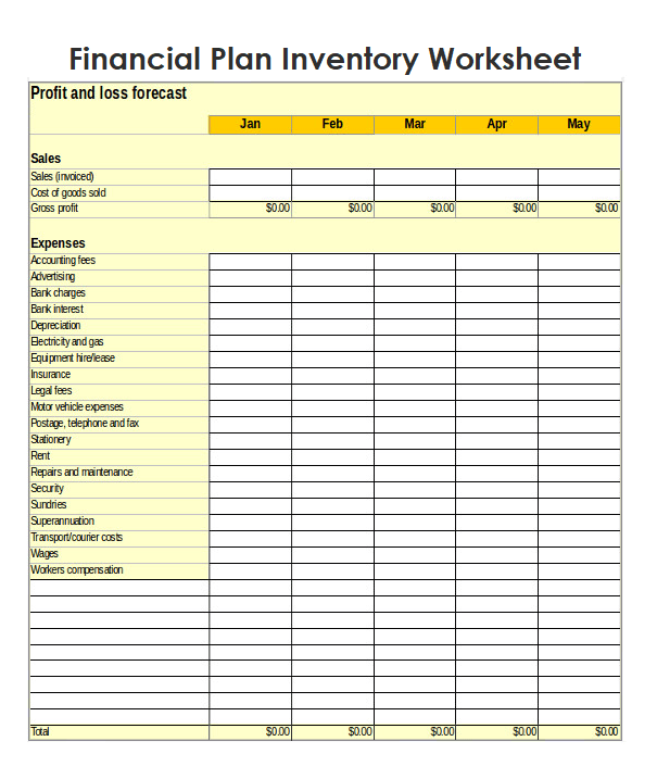 Financial Plan Inventory Worksheet Template | Free Excel Templates