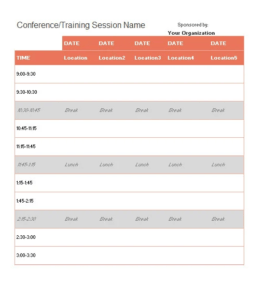 Five Day Conference Schedule Template | Free Excel Templates
