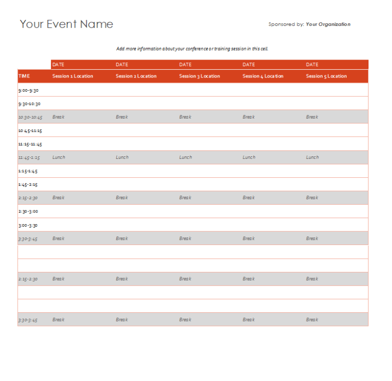 Five Day Event Schedule Templates | 8+ Free Docs, Xlsx & PDF Formats ...