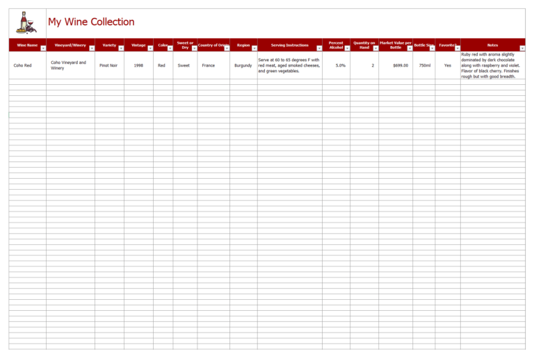Wine Collection Inventory Templates | 15+ Free Docs, Xlsx & PDF Formats ...