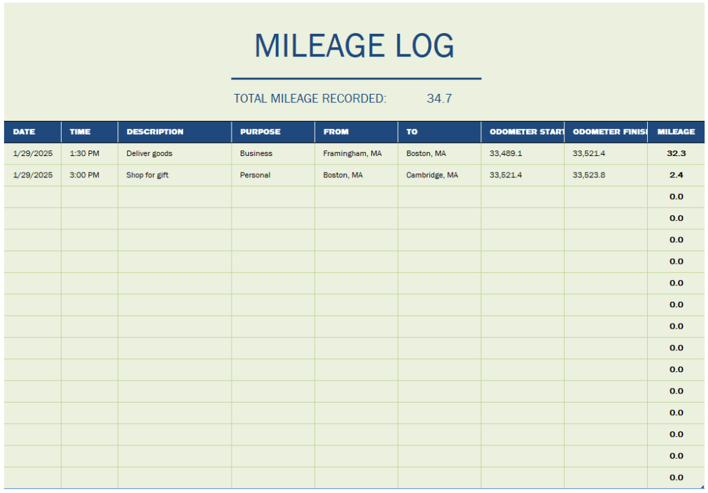 Mileage Log and Expense Form | Free Excel Templates