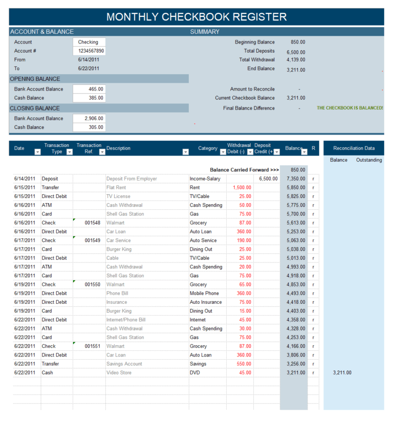 Checkbook Register Templates | 10+ Free Docs, Xlsx & PDF Formats ...