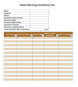 Moving Inventory List Template | Free Excel Templates