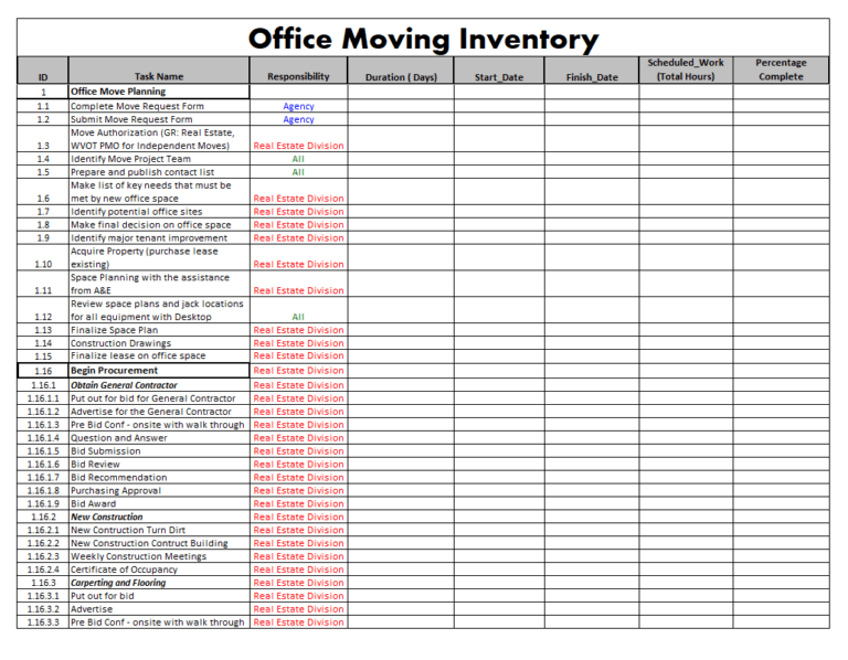 Office Moving Inventory Template | Free Excel Templates