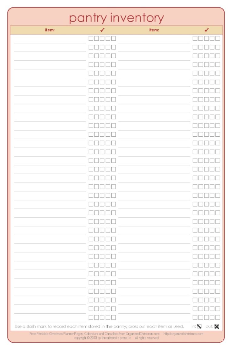 Pantry Inventory Checklist Template | Free Excel Templates