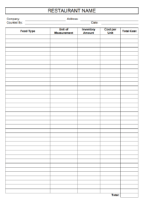 Printable Restaurant Inventory Sheet Template PDF | Free Excel Templates