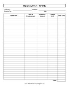 Printable Restaurant Inventory Sheet Template | Free Excel Templates