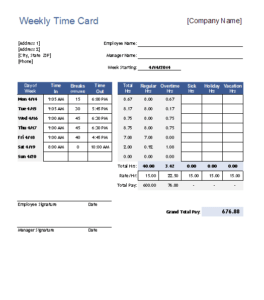 Professional Employee Time Card Template | Free Excel Templates