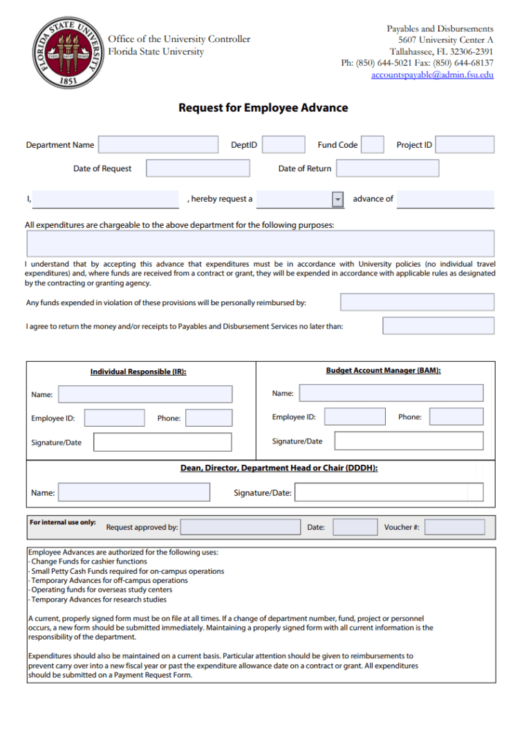 Request for Employee Travel Advance Template | Free Excel Templates