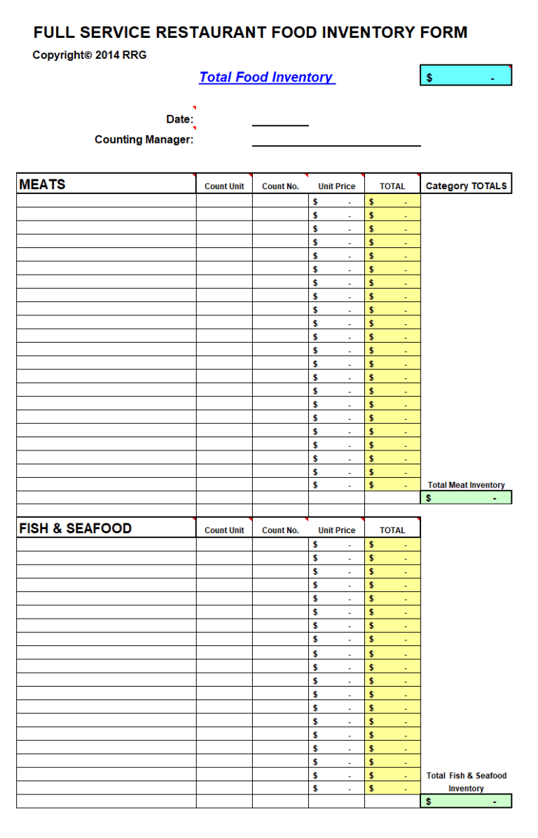 Restaurant Inventory Templates | 12+ Free Printable Docs, Xlsx & PDF ...