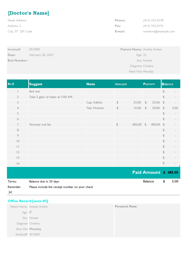 Doctor Invoice Templates | 13+ Free Printable Docs, Xlsx & PDF Formats ...