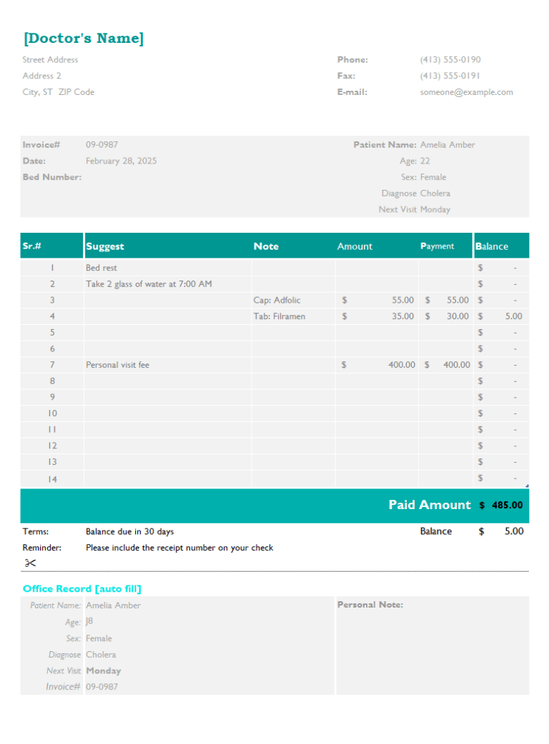 Doctor Invoice Templates | 13+ Free Printable Docs, Xlsx & PDF Formats ...