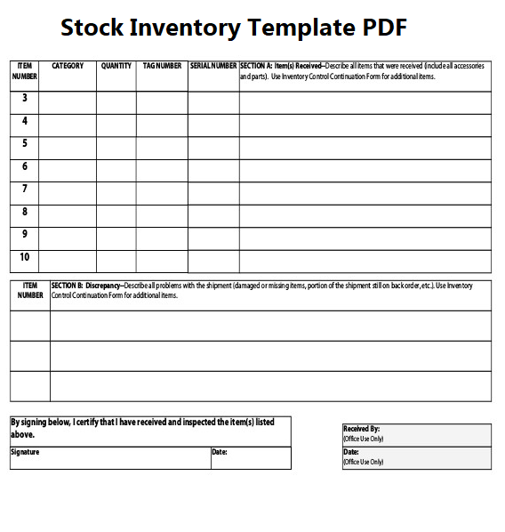 Stock Inventory Template PDF | Free Excel Templates