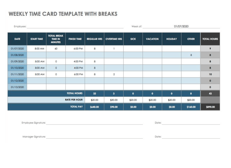 Weekly Employee Time Card Template | Free Excel Templates