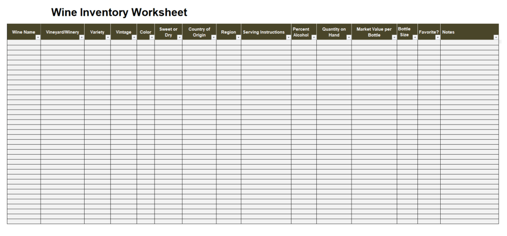 Wine Inventory Template | Free Excel Templates