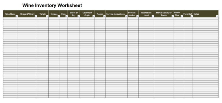 Wine Inventory Template | Free Excel Templates