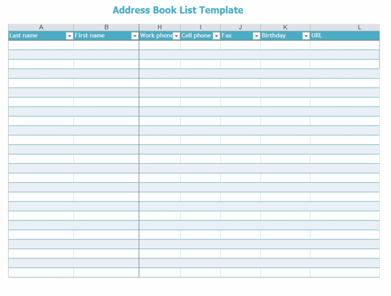 Address Book List Template | Free Excel Templates